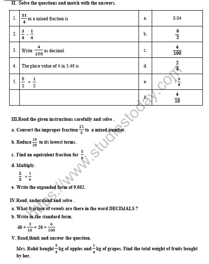 CBSE Class 4 Mathematics Worksheet Set L CBSE Class 4 Mathematics Worksheet Set L